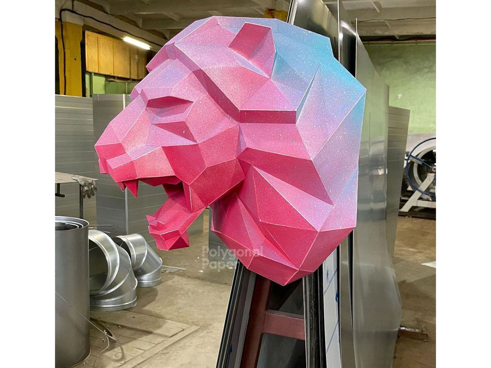 Polygonal Paper — Metal Template: Roaring Lion Head