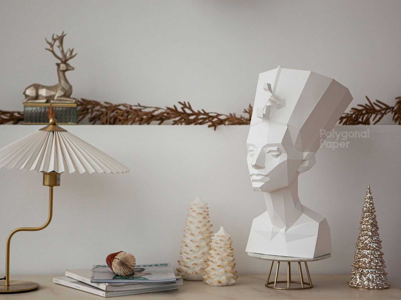 Polygonal Paper — Nefertiti Bust: Papercraft Scheme for Printing